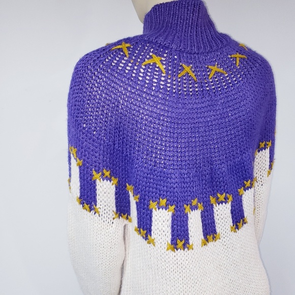 Sweaters | Vintage Grandma Sweater Purple White Large | Poshmark